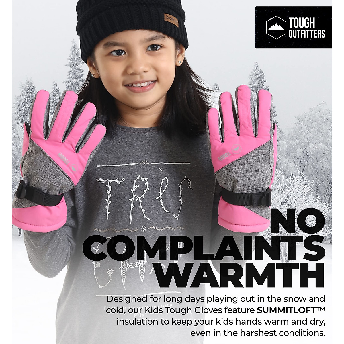 Tough Outdoors Kids Snow Gloves - Kids Ski Gloves & Youth Winter Gloves - Girls, Boys Snow Gloves - Insulated Waterproof Snow Gloves - Cold Weather Youth Ski Gloves - Skiing Gloves for Kids