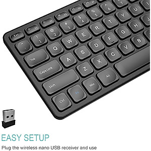 Arteck 2.4G Wireless Keyboard Ultra Slim and Compact Wireless Keyboard with Media Hotkeys for Computer/Desktop/PC/Laptop/Surface/Smart TV and Windows 10/8/ 7 Built-in Rechargeable Battery