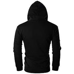 Ohoo Mens Slim Fit Lightweight Zip Up Hoodie with Pockets Long Sleeve Full-Zip Hooded Sweatshirt/DCF002-BLACK-M