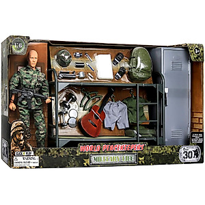 Click N' Play Military Camp Bunk House Life, Military 12” Action Figure Play Set with Accessories Including Army Gear, Bunk Beds, Locker, Army Playset for Boys 3+