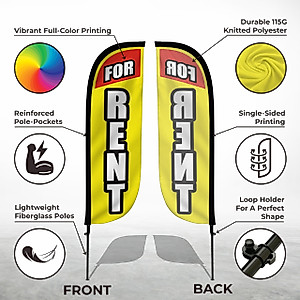LookOurWay Feather Flag Pole Kit - 7 Feet Tall Advertising Banner with Fiberglass Pole Set and Ground Spike for Business Promotion - Real Estate Flags - For Rent