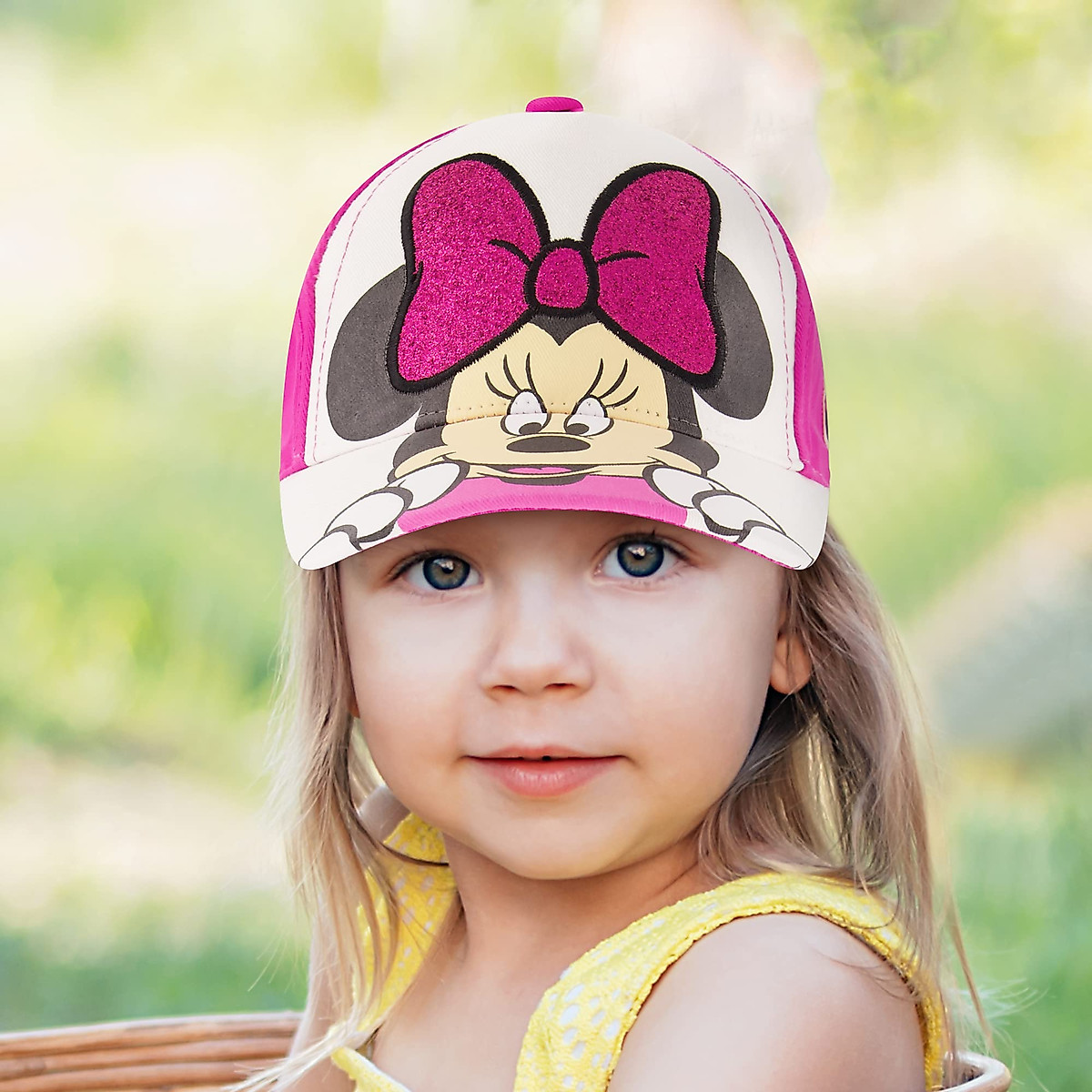 Disney Girls Cap, Minnie Mouse Adjustable Toddler Hat, Ages 2-4 Or Hats For Kids 4-7 Baseball Cap, Pink/White, 2-4T US