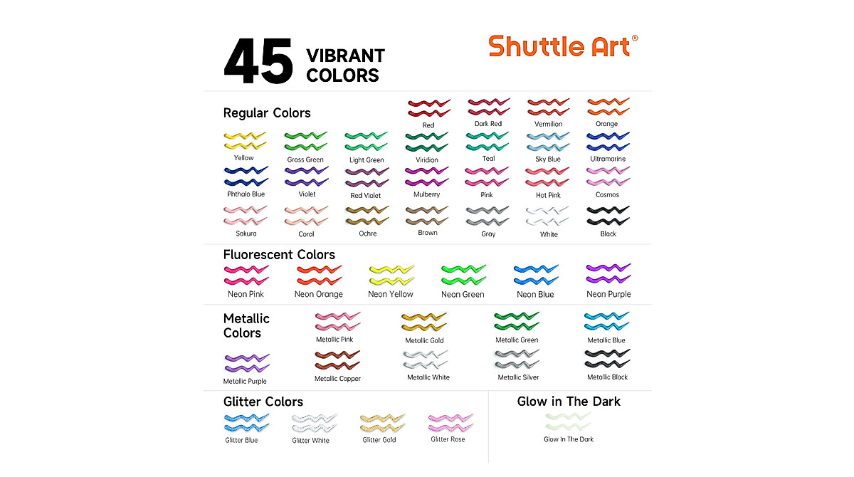 Shuttle Art Fabric Paint Set - 45 Vibrant Colors for DIY Textiles