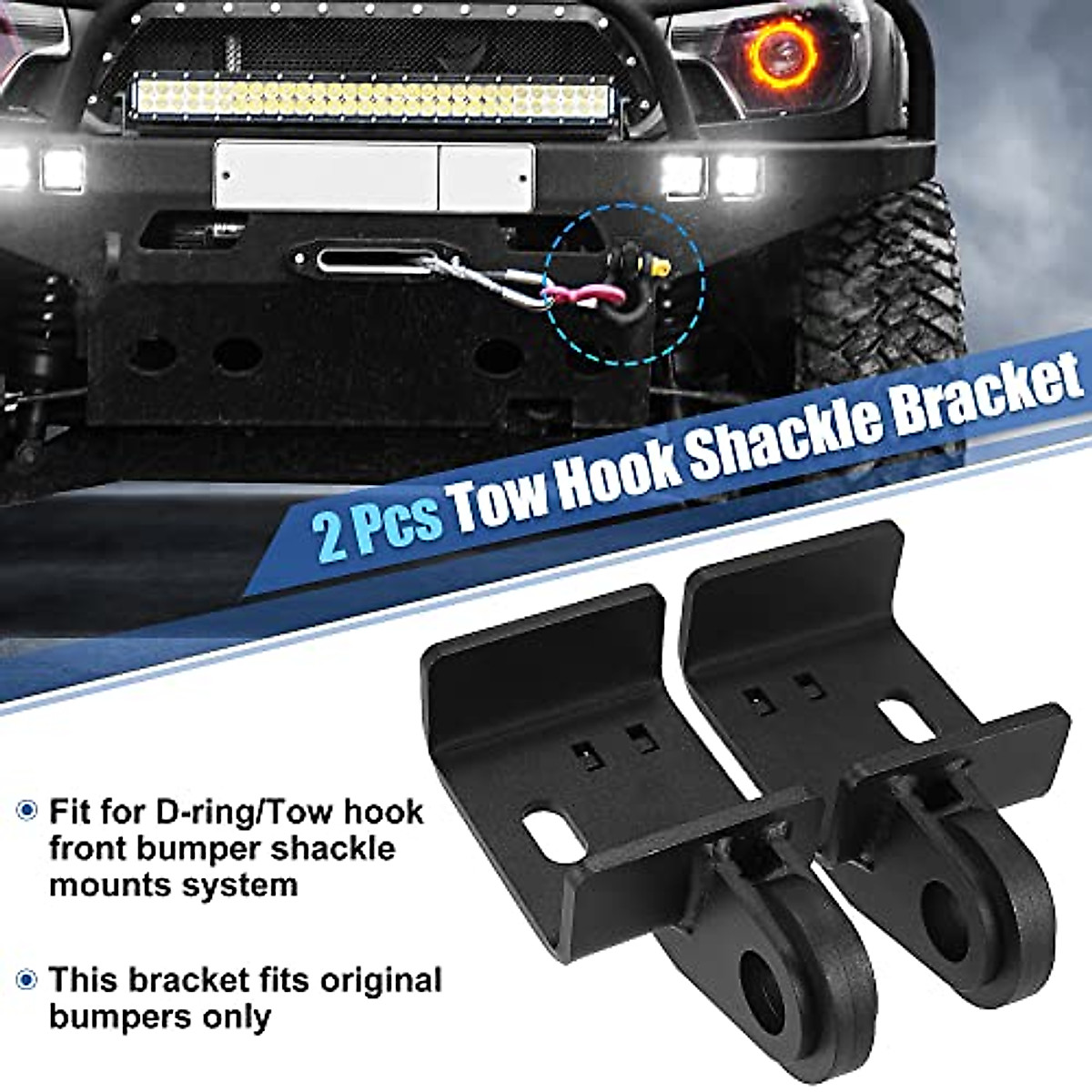 X AUTOHAUX 2 Pcs Front Tow Hook D Ring Mounting Bracket Tow Hook Bracket Kit for Toyota Tacoma 2009-2021 Front Bumper D-Ring Shackle Bracket Steel Anti Rust Coating Black