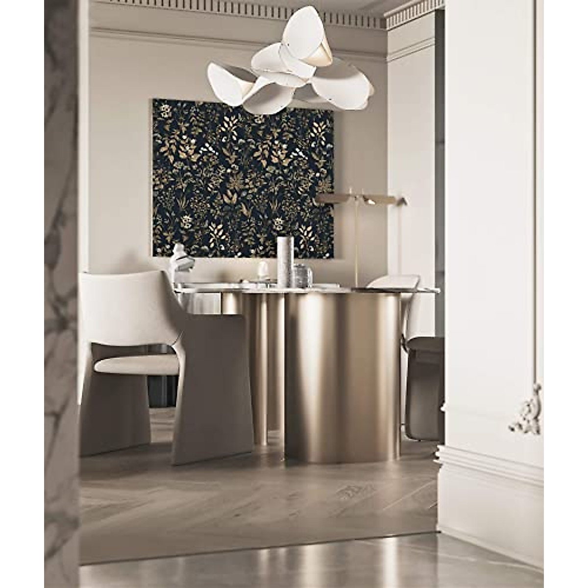 Dimoon 78.7"x16.1" Delicate Floral Peel and Stick Wallpaper Black Golden Thicken Waterproof Leaf Vintage Flower Contact Paper Self Adhesive Wallpaper Removable Wall Paper Shelf Liner Decal Vinyl Roll