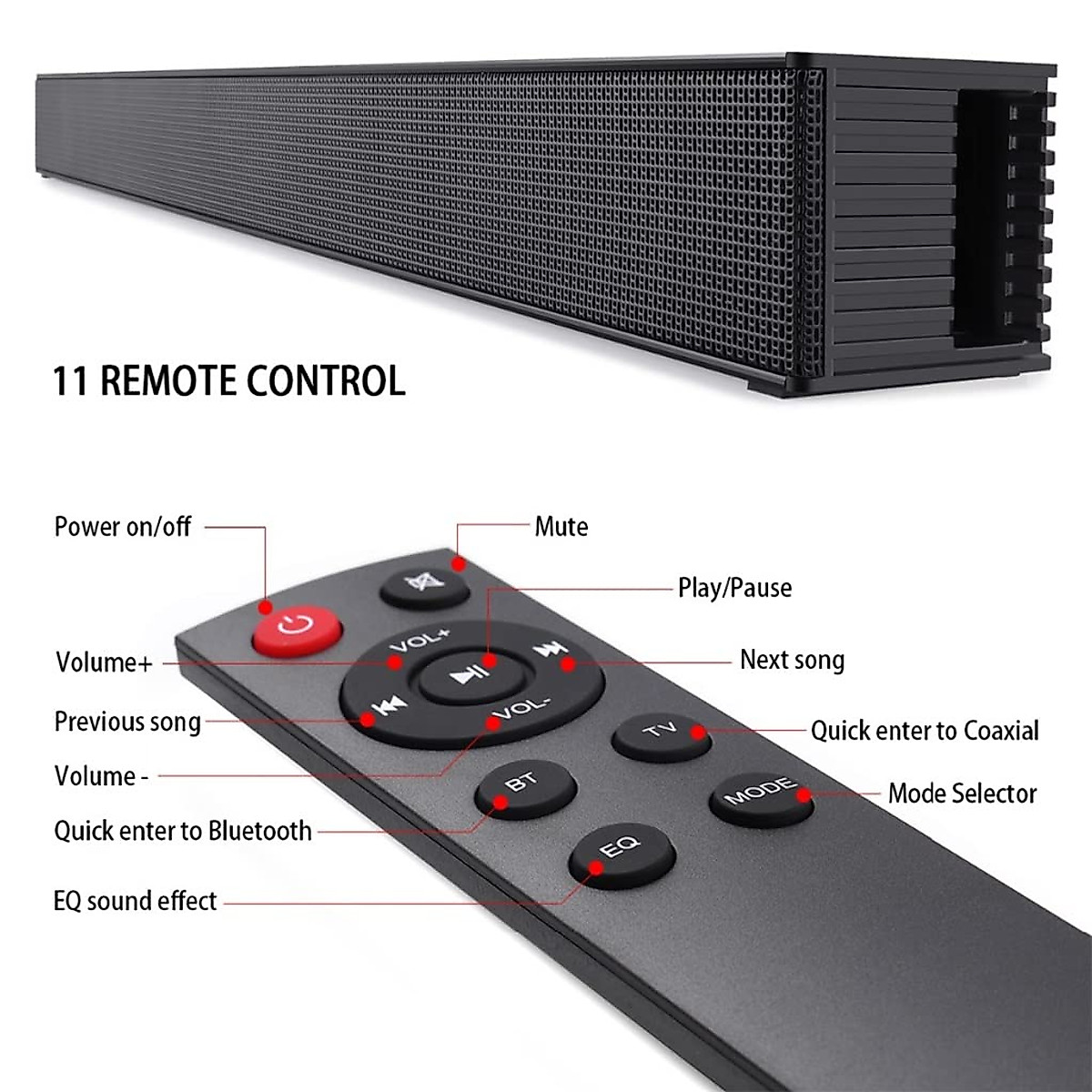 ASDAJK Wall-Mounted TV Soundbar Home Theater 40W Speaker Support Optical -Compatible AUX with Subwoofer for TV PC