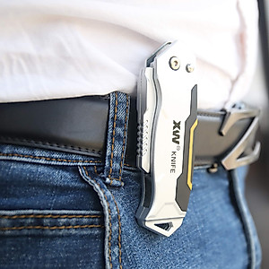 XW Folding Utility Knife, Heavy Duty Box Cutter of Quick Change Blades, Extra 10 Blades Included, 2-Pack