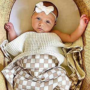 LifeTree Waffle Baby Blankets Neutral, Muslin Checkered Swaddle Blankets for Boys Girls, 2 Layers Crib Stroller Blanket Receiving Blankets with Muslin Front and Waffle Backing Infant Newborn