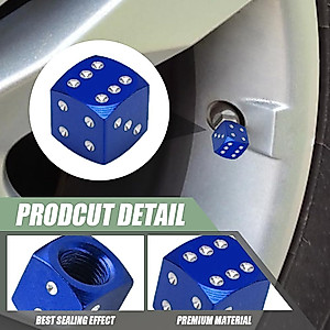 Car Tire Valve Stem Caps, Universal Dice Valve Stem Caps for Cars, SUVs, Bike, Trucks and Motorcycles, Tire Caps 5 Pack (Blue)