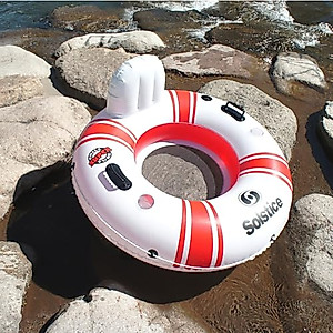 Solstice Super Chill Inflatable River Raft Float Tube 1 Person with Molded Cupholders, Mesh Bottom, Backrest, Grab Handles Tie On Rope | for Rivers Lake Ocean Pool Floating Snow Heavy Duty Material
