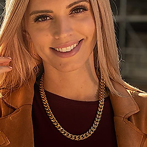 LIFETIME JEWELRY Miami Curb Square Cut Cuban Link Chain Necklaces 24k Gold Plated (5mm & 9.5mm) (24 inches, 9.5mm, Gold)