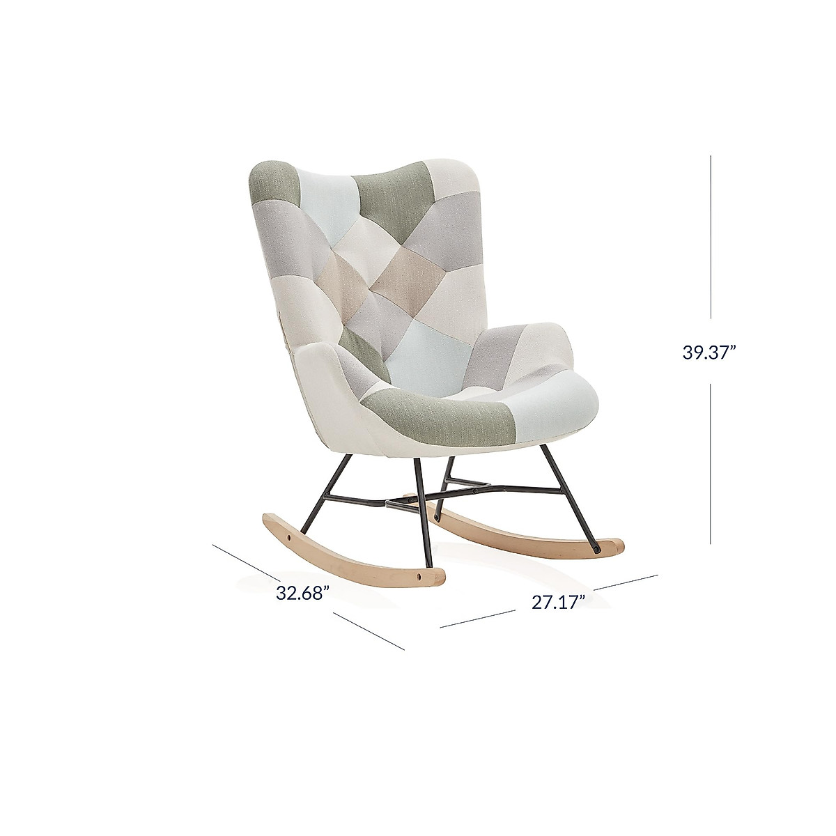 BELLEZE Colorful Patchwork Rocking Chair, Widen Nursery Rocking Chairs Comfy Linen Upholstered Glider Rocker with Solid Wood Legs for Living Room Bedroom Nursery - Paramount (Patchwork A)