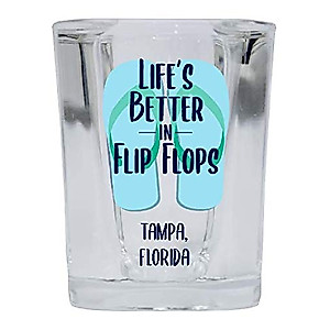 R and R Imports Tampa Florida Souvenir 2 Ounce Square Shot Glass Flip Flop Design 4-Pack
