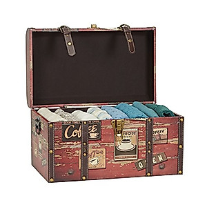 Household Essentials 9245-1 Medium Decorative Home Storage Trunk - Luggage Style - Coffee Shop Design , Orange