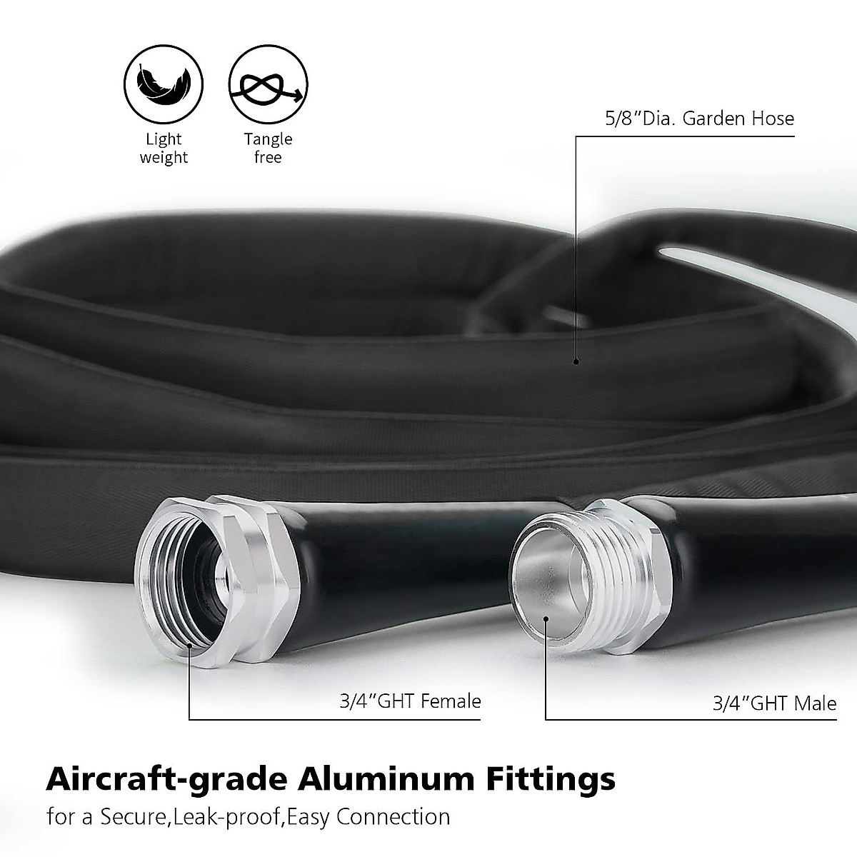 Garden Hose 100ft - Fabric Covered, NON-EXPANDABLE Water Hose,Lightweight Flexible Hose Pipe, Black (No Nozzle)