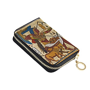 Ancient Egyptian Egypt Grey Credit Card Coin wallet, RFID Blocking Compact Women Leather Card Holder, Key Change Organizer, Zipper Purse Clutch Pouch Pocket