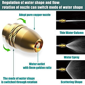 Long Rod Garden Hose Nozzle High Pressure 360° Rotaing Brass Metal Water Adjustmen Sprayer Gun for Car Washing, Plants and Lawn, Patio Gardening, Pets Shower