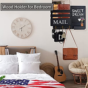 Forzater Upgraded Key Holder Mail Organizer Wall Mounted with 3 Double Hooks with Black Board Floating Shelf Rustic Wood Decorative Hanger for Entry Way
