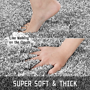 Yimobra Luxury Bathroom Rugs, Fluffy Bath Mats, Non Slip, Water Absorbent Microfiber, Machine Washable, Shaggy Plush Soft Shower Rugs, Thick Matts for Bathroom Floor & Sink, Light Gray and White