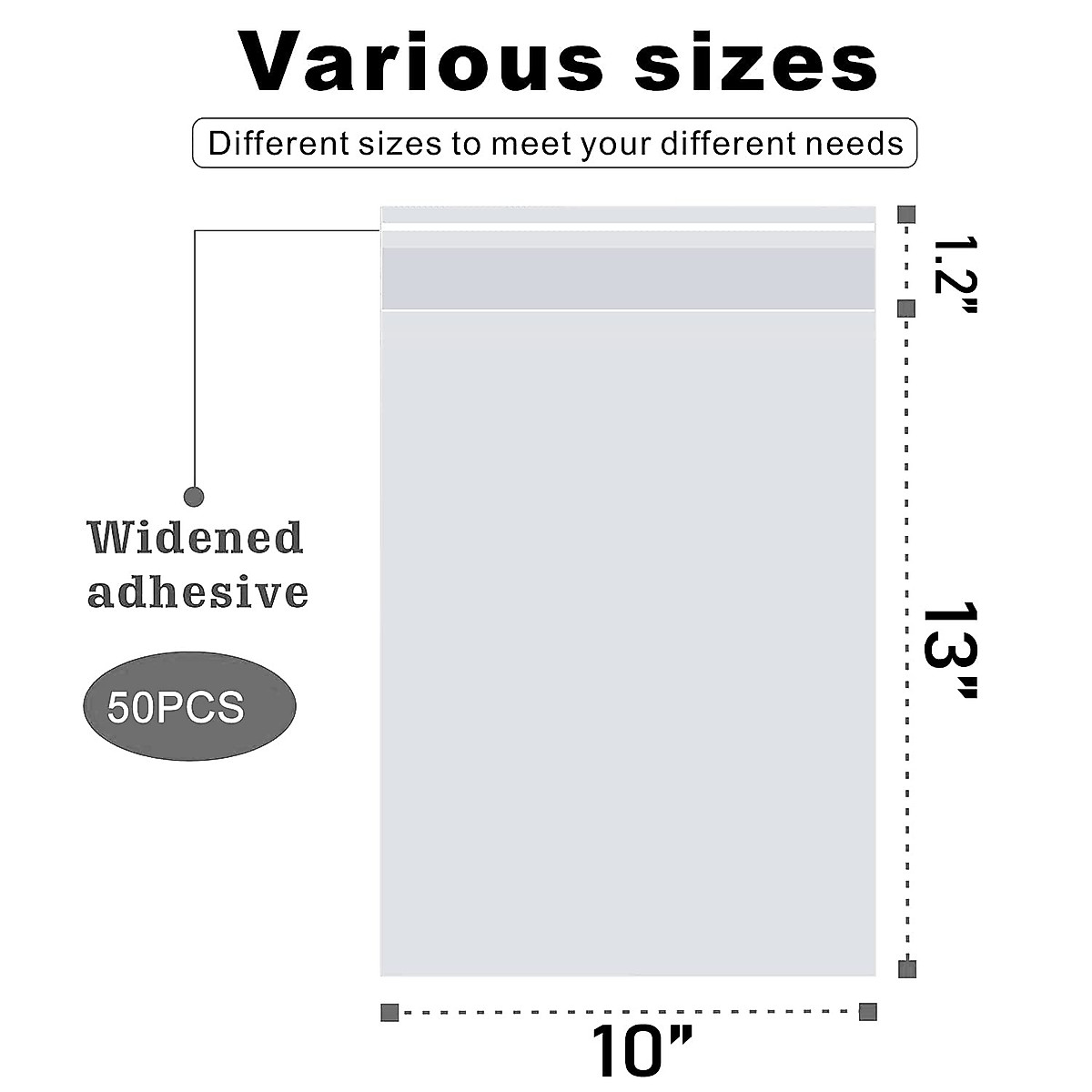 LEOSINDA Cellophane Bags 10" x 13" 50 Pcs Clear Poly Bags, Resealable Cling Bags Self Seal Cello Cellophane Bags for Fits A4, Clothing, T-shirts,Decorative Wrappers, Party Favors, Artwork and More