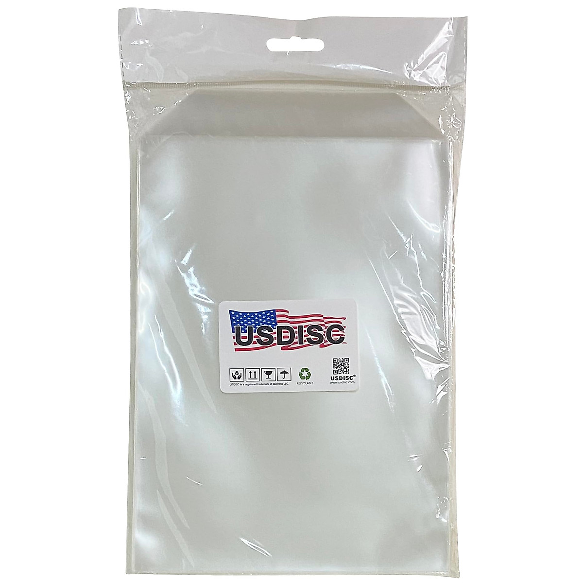 USDISC Storage Pockets 6.75 x 9.5, Flap, 4mil Stamp & Die, Clear, Pack of 100
