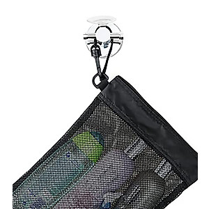 YUMA Active Shower Bag Tote, Mesh Caddy Toiletry Organizer 12”L x 9”W, Compact and Lightweight With Suction Cup, Cord for Hanging, Zipper and Drawstring Pouch 14”L x 10”W, Black
