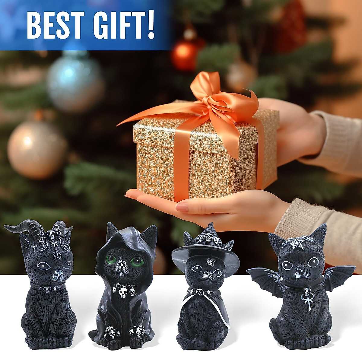 Kilyparty 4PCS Set Cats Garden Decor Cat Gnome Statues for Outdoor Halloween Cat Figurine Cat Lover Idea Cute Cat homedecor Waterproof Figurines Lawn Ornaments