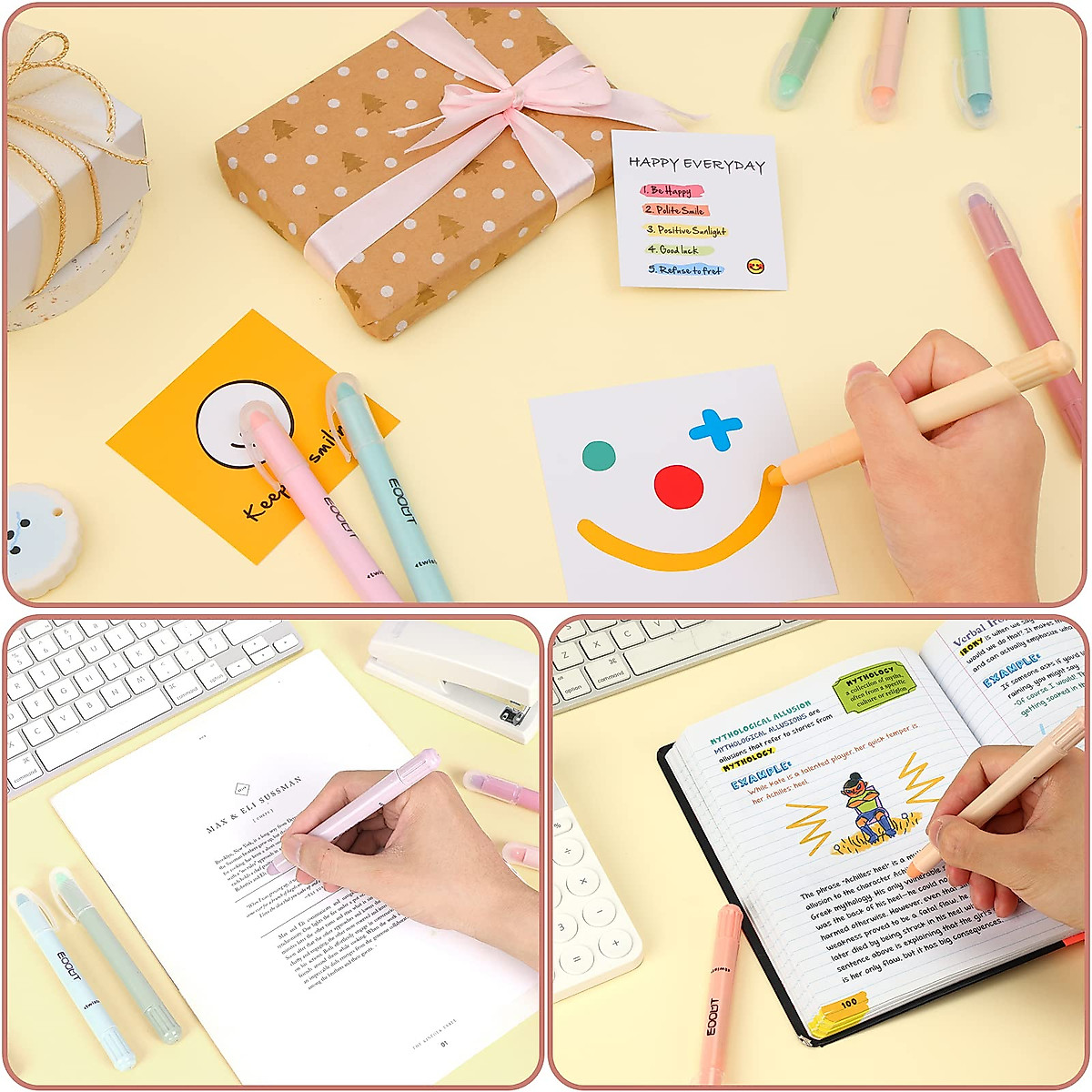 EOOUT Bible Highlighters and Pens No Bleed, 10 Pack Gel Highlighters with Assorted Cute Colors, Extra Smooth, Aesthetic Bible Study Journaling School Supplies, Bible