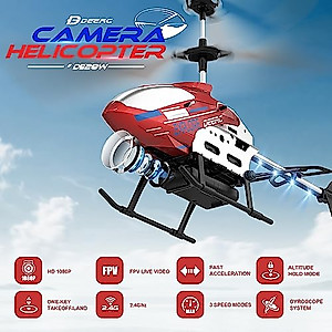 DEERC Remote Control Helicopter W/ 1080P HD Camera, RC Helicopters W/FPV Live Video, LED Lights, Altitude Hold, Gyroscope, 2.4GHz Toy for Boys Girls