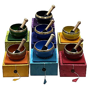 Chakra Singing Bowls Set Cuencos Tibetanos With Cushion Mallet Tulsi Beads Mala Tibetan Prayer Flag For Meditation Mindfulness - Style1 Size Medium