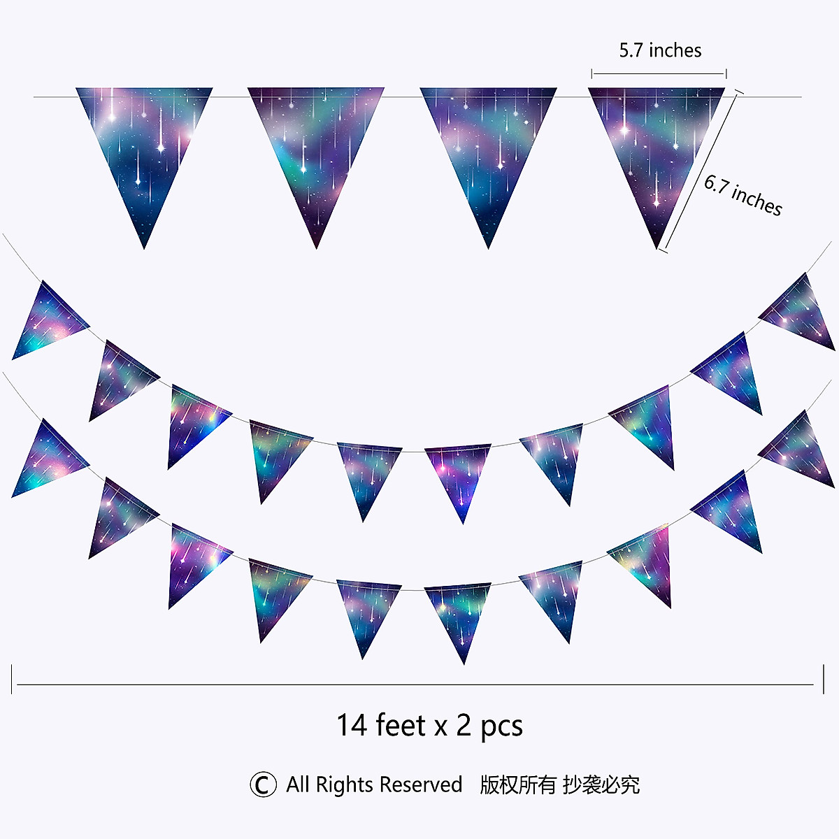 Starry Night Flag Banner Triangle Pennant Star Garlands for Party Decorations Hanging Aurora Shooting Star Birthday Wedding Anniversary Baby Shower Party Supplies