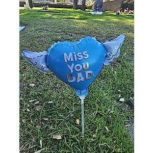 Heavenly Balloons on a stick Miss You Dad (blue) balloon heart shaped with angel wings