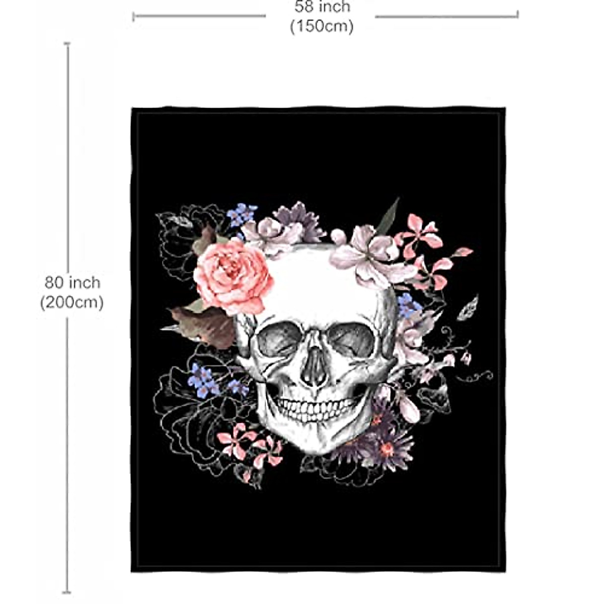 Mimihome Skull Throw Blanket, Sugar Skulls Flowers Warm Fleece Blanket for Sofa Couch Bed Chair, 80 L x 58 W Inches