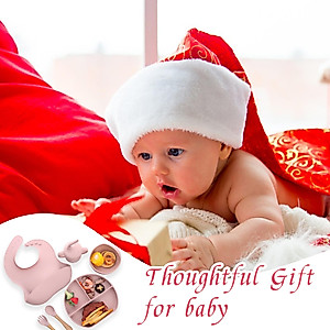 Silicone Baby Feeding Set, Baby Led Weaning Supplies, Suction Cup Separator Bowl, Two Spoons, Sippy Cup, Bib, Baby Tableware, Weaning Supplies For Babies 6+ Months(pink)