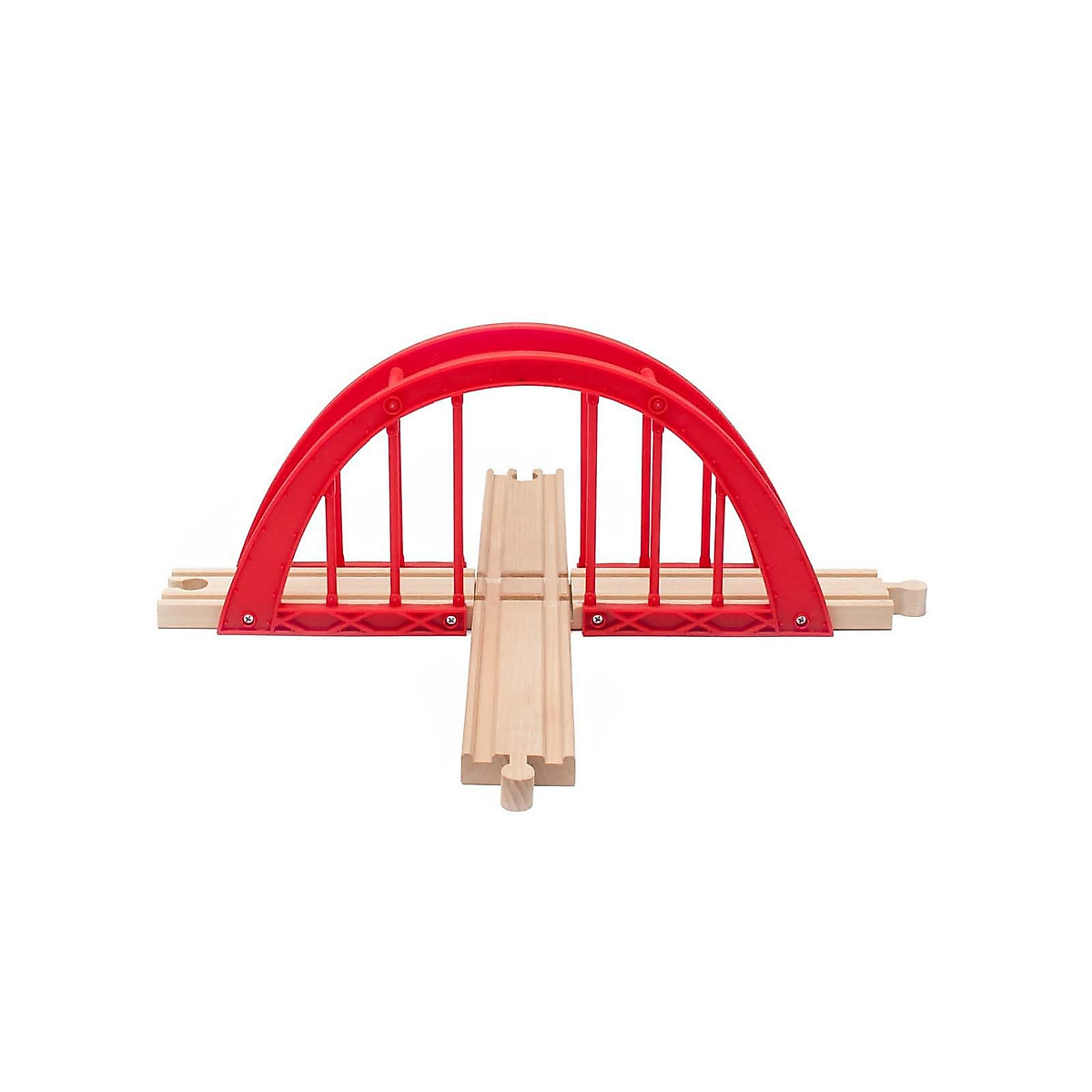 maxim enterprise, inc. Red Intersection Bridge, Model Railroad Bridge with Wooden Cross Track, Wooden Bridge Compatible with Thomas & Friends, Brio Railway, and All Major Brand Fine Wooden Train Sets