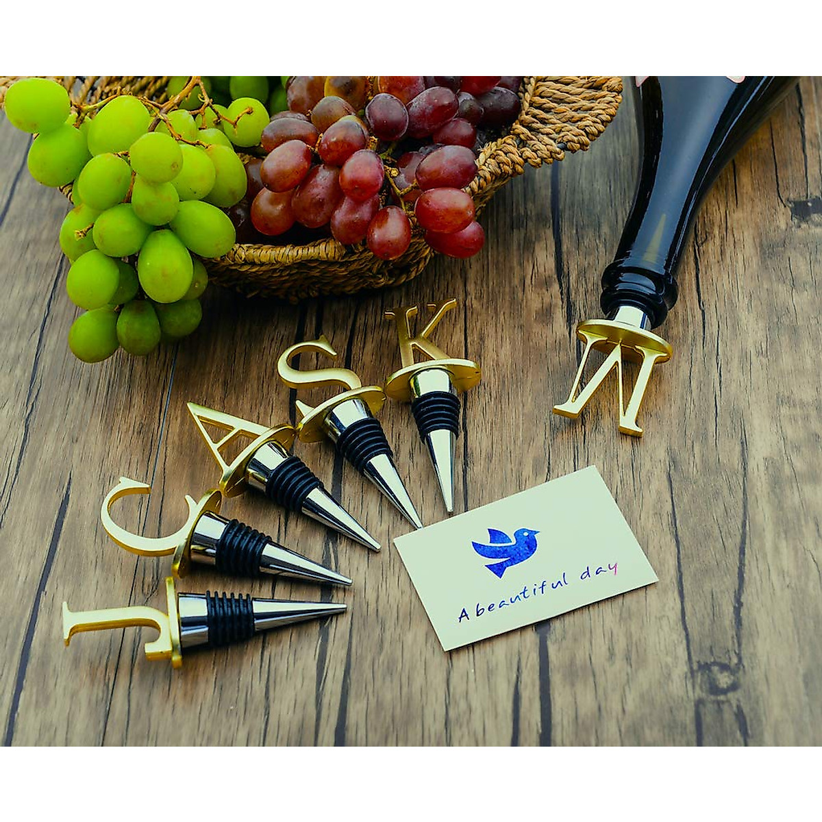 Wine and Beverage Bottle Stopper With Gold Finish,Reusable Plug,Initial