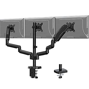 MOUNT PRO Triple Monitor Desk Mount - Articulating Gas Spring Monitor Arm, Removable with Clamp and Grommet Base - Fits 13 to 27 Inch LCD Computer Monitors, VESA 75x75, 100x100