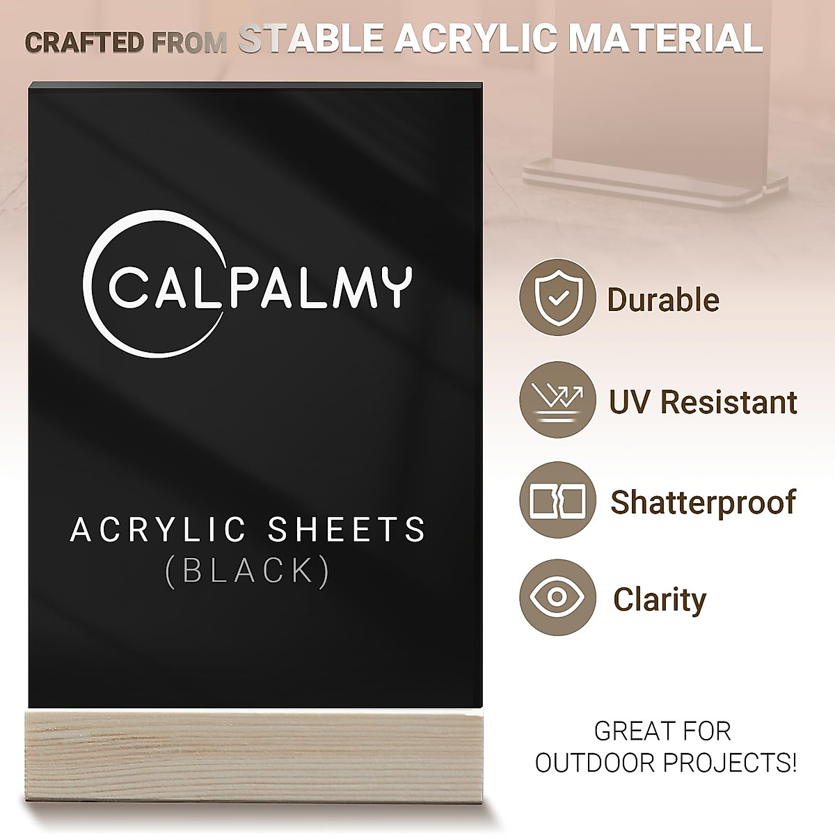 CALPALMY (2-Pack) 12 x 12 Black Acrylic Sheet 1/8" Thick - 3mm Thick Black Plexiglass Plastic Sheet; Use for Craft Projects, Signs, Sneeze Guard and More - Cut with Cricut, Saw or Hand Tools