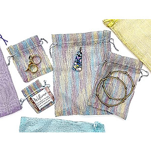 TheDisplayGuys - 96-Pack Striped Weave Organza Gift Bags with Drawstrings - Small 3" x 4" - Iridescent - for Party Favors, Samples,Treats