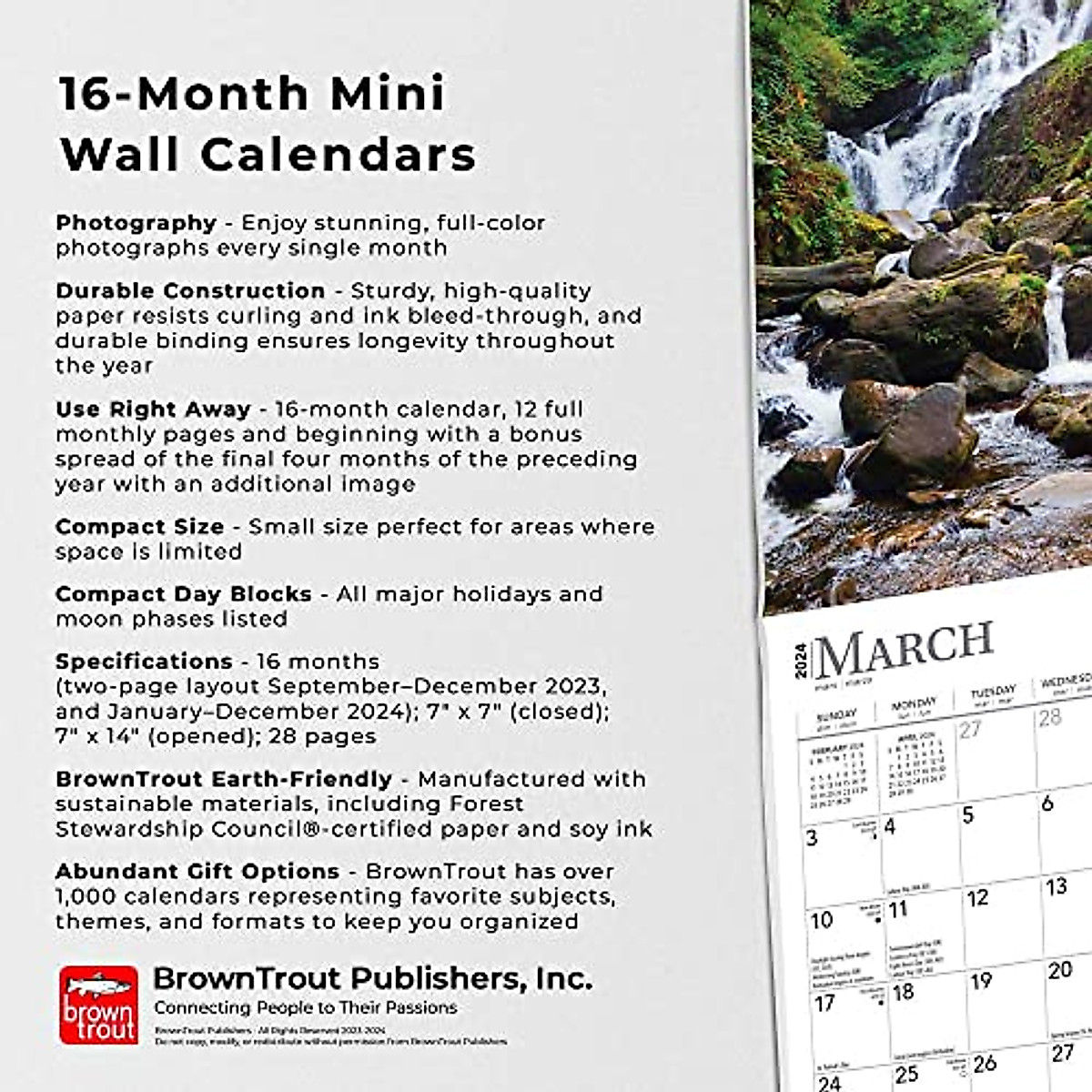 Ireland | 2024 7 x 14 Inch Monthly Mini Wall Calendar | BrownTrout | Scenic Travel Dublin Irish
