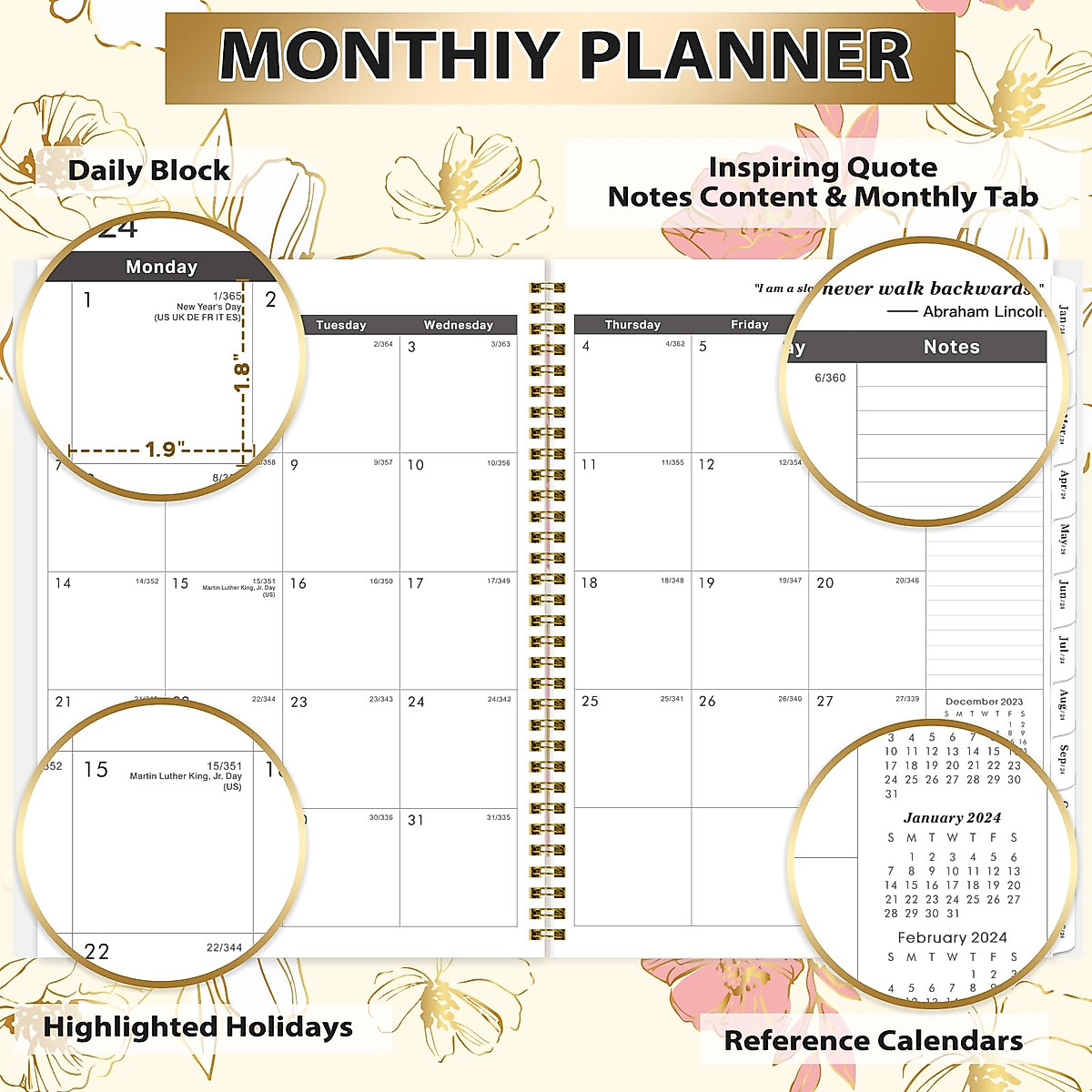 2024-2025 Monthly Planner/Calendar - 2 Year Monthly Planner 2024-2025, January 2024 - December 2025, 9" x 11" Planner with Monthly Tabs, Twin-Wire Binding, Two-Side Pocket, Perfect Organizer