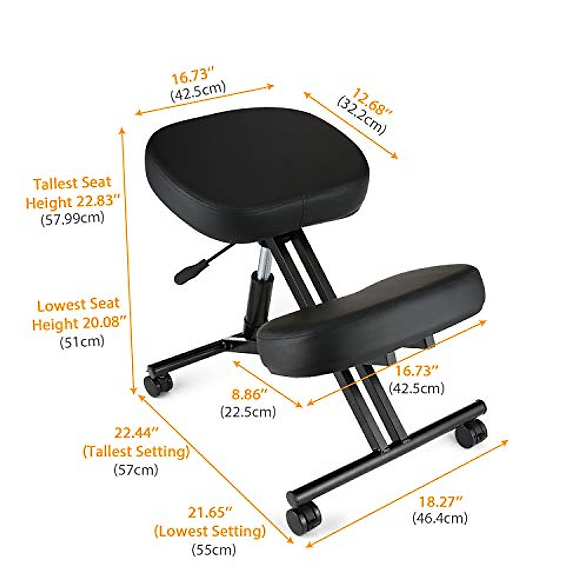 Ergonomic Kneeling Chair, Height Adjustable Stool with Thick Foam Cushions and Smooth Gliding Casters for Home and Office - Improve Posture to Relieve Neck & Back Pain, Angled Knee Stool