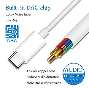 USB C to 3.5mm Aux Cable USB C to 3.5mm headphone Adapter Type C to 3.5mm Audio Adapter Type C Adapter Audio Connector for iPad Pro/Google Pixel/Pixel 2/2XL/3/Huawei/Samsung/Moto Z/Z2-White