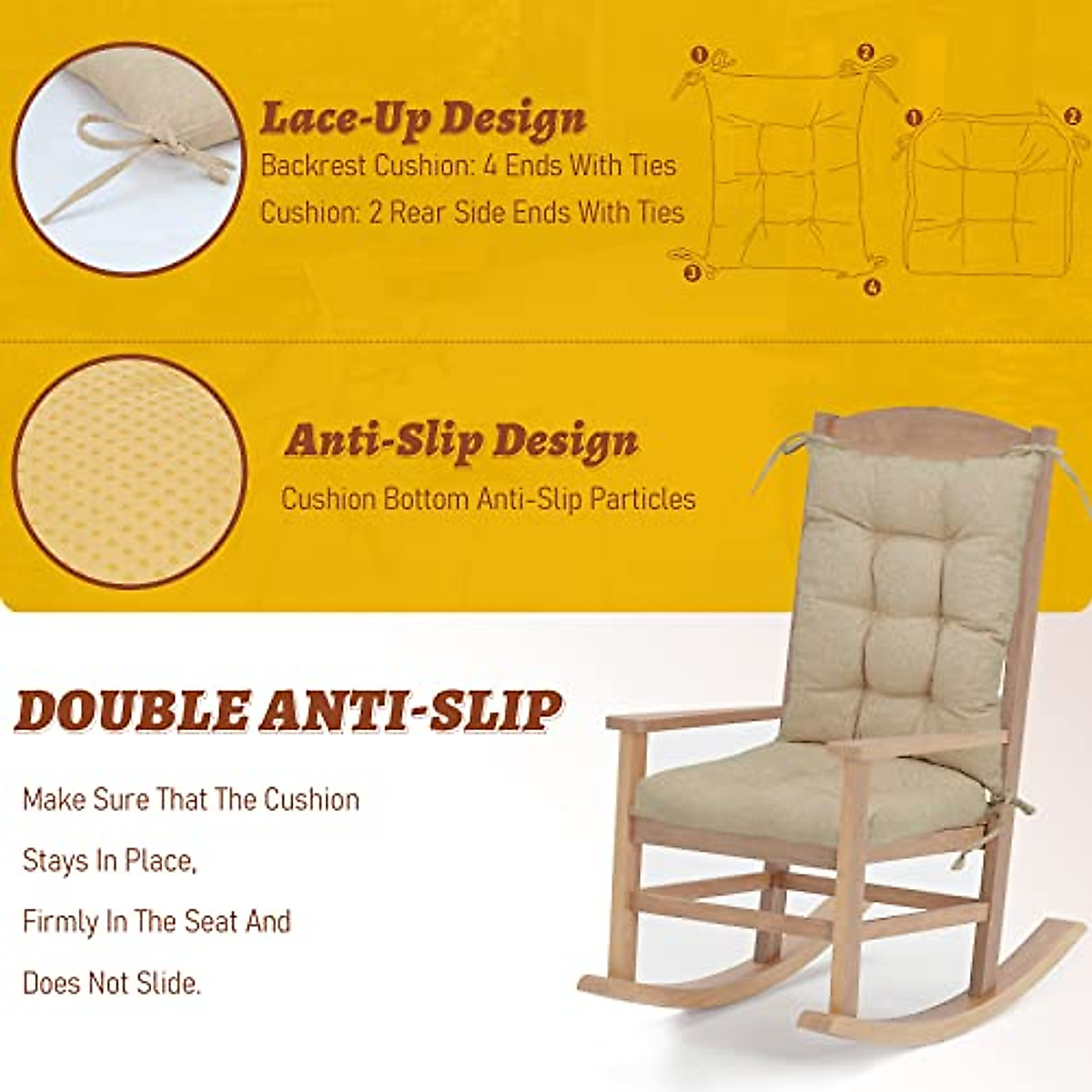 Focuprodu Rocking Chair Cushions.Soft Chair Cushions for Indoor/Outdoor A Variety of Rocking Chairs. Double Non-Slip Design Chair Cushions are Suitable for Patio, Garden. (Plush-Beige)