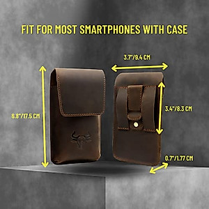 BULLMIND Phone Holster Leather for iPhone 14/13 Pro Max, Samsung Galaxy S23+ S22+ S21+ Leather Cell Phone Cases Holder Belt Clip Holster Magnetic Closure (Brown)