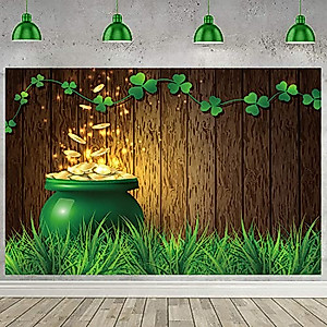 St.Patricks Day Backdrop Green Shamrock Gold Pot Lucky Irish Wooden Wall Photography Background Kids Adult Party Decoration Photo Booth Studio Props 8x6