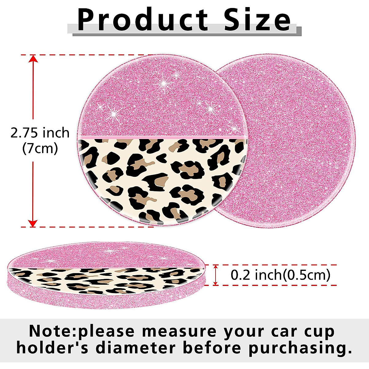 Jupswan Car Cup Holder Coaster 2 Pack Cute Leopard Print Acrylic New Automotive CupHolder Accessories Interior Decor Decorations for Women