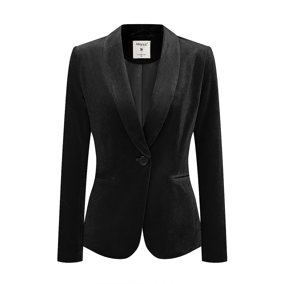 Allegra K Women's Christmas Office Coat Solid Shawl Collar 1 Button Velvet Blazer X-Large Black