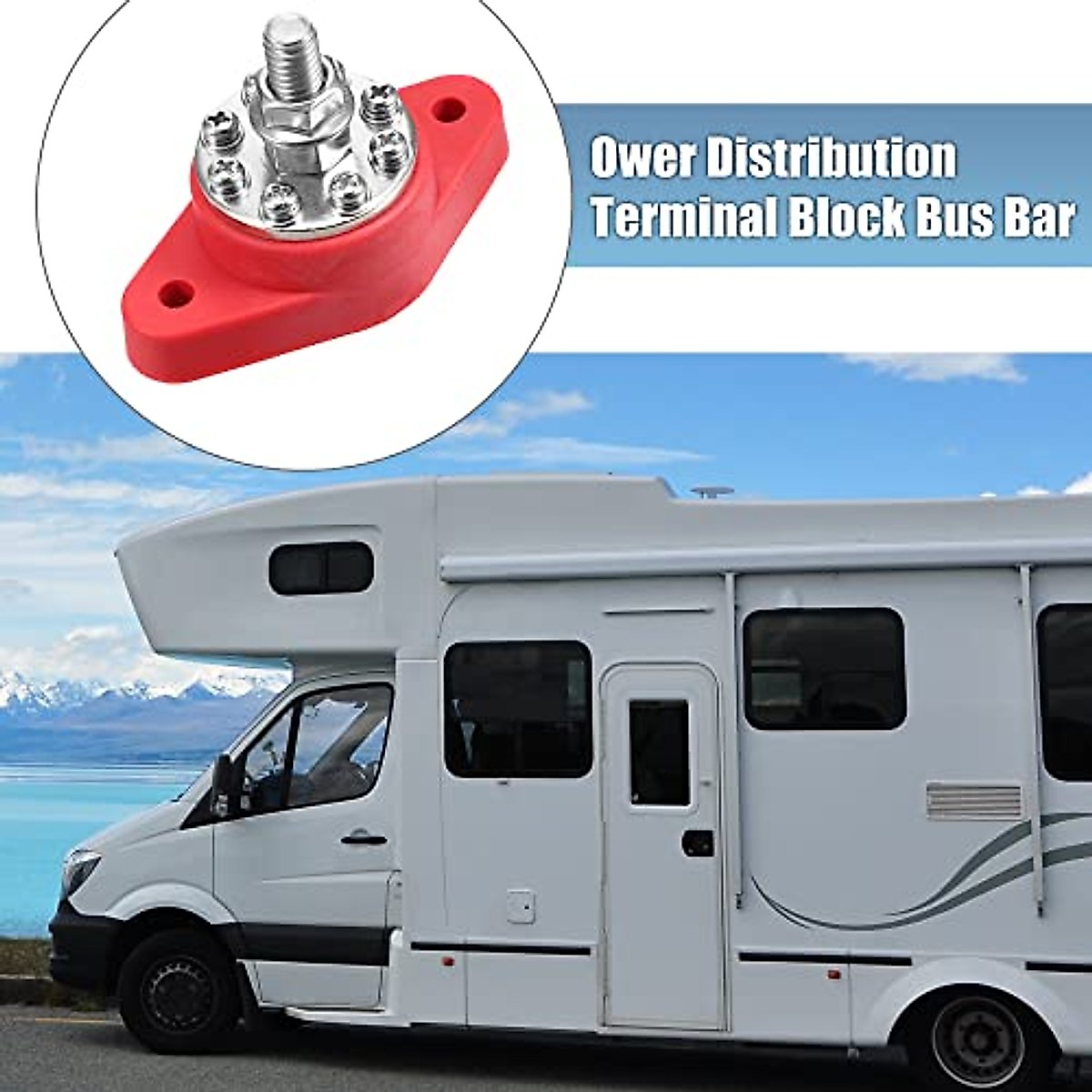 X AUTOHAUX 1 Set 3/8" Power Distribution Block 8 Point Bus Bar 18 Screws Terminal Block with Cover for Boat Car Marine Battery Junction Block Plastic Metal Red
