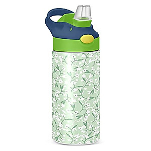Kigai Small White Flowers Kids Water Bottle, BPA-Free Vacuum Insulated Stainless Steel Water Bottle with Straw Lid Double Walled Leakproof Flask for Girls Boys Toddlers, 12Oz